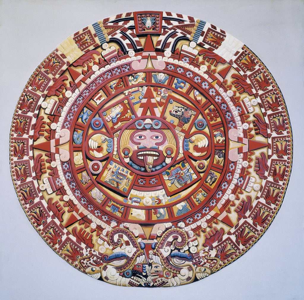 Pre-Columbian civilization: the Aztec calendar (Stone of the Sun): disc ...