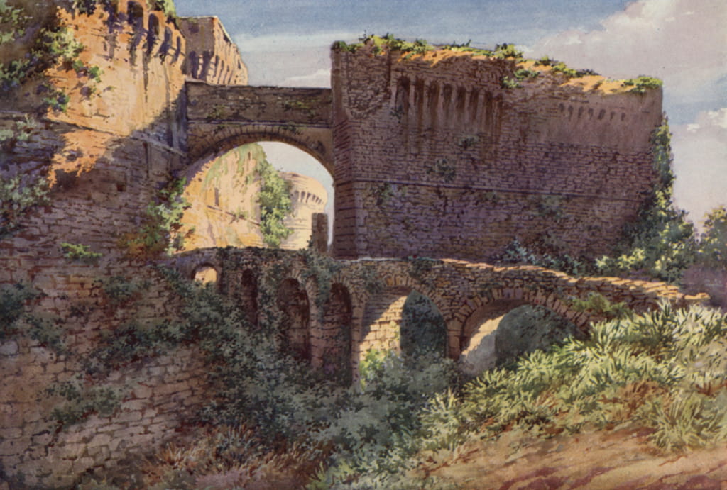 Castruccio Castracani Castle, Sarzana (color litho)