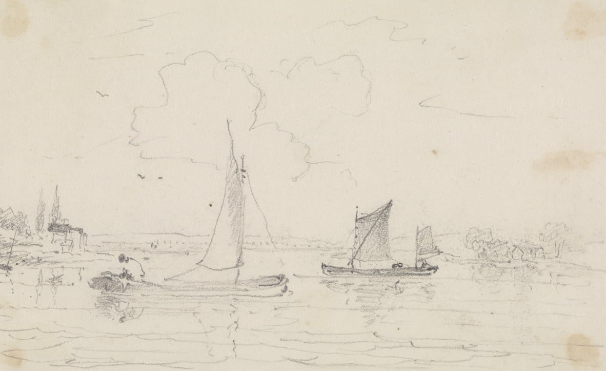 Sketch of Two Sailing Vessels on the Water
