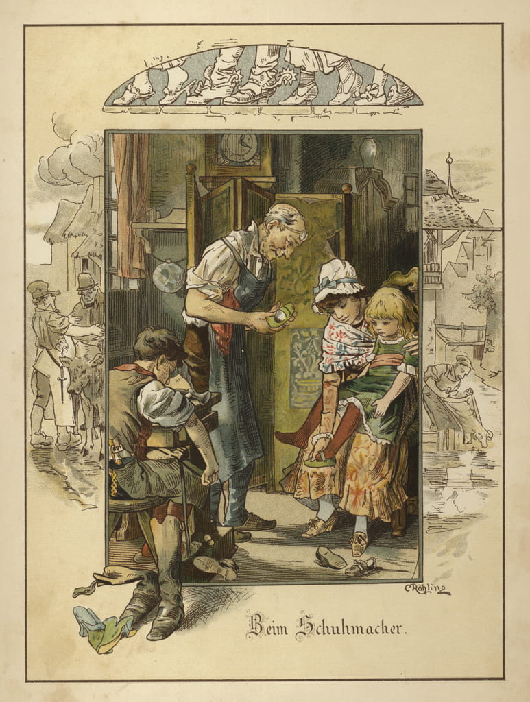 At the shoemaker's (colour litho) by Carl Rohling