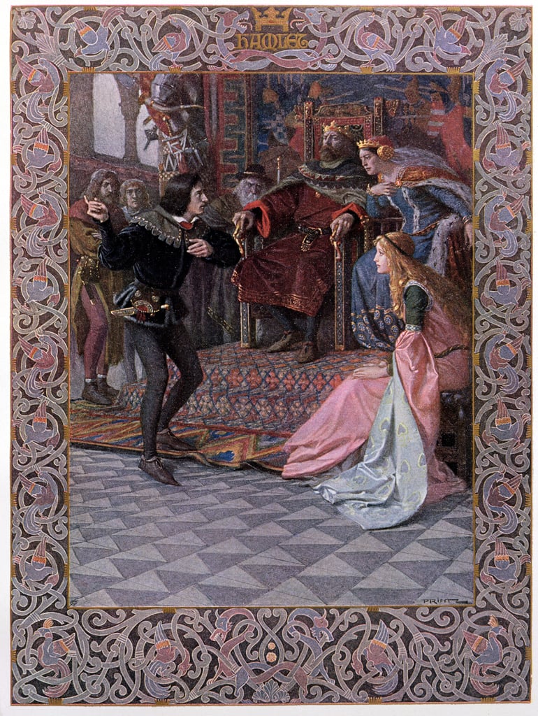 Hamlet before King Claudius, Queen Gertrude and Ophelia, scene from ...