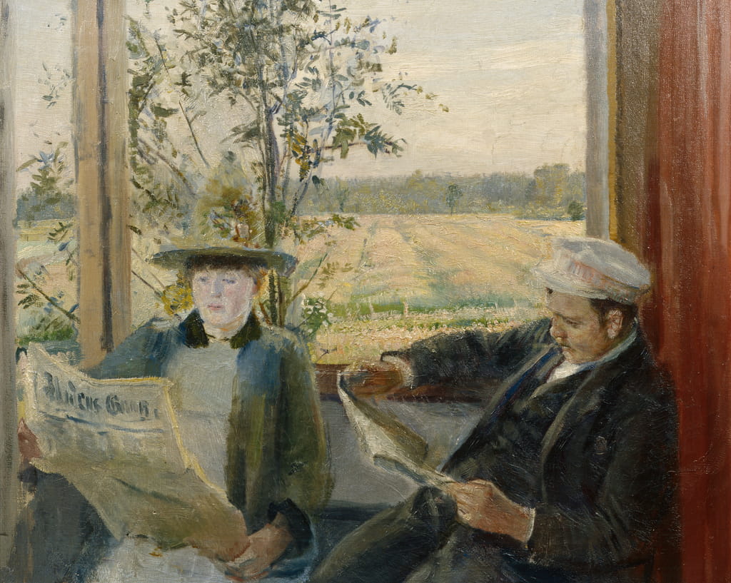 Oda reading the newspaper Verdens Gang by Christian Krohg