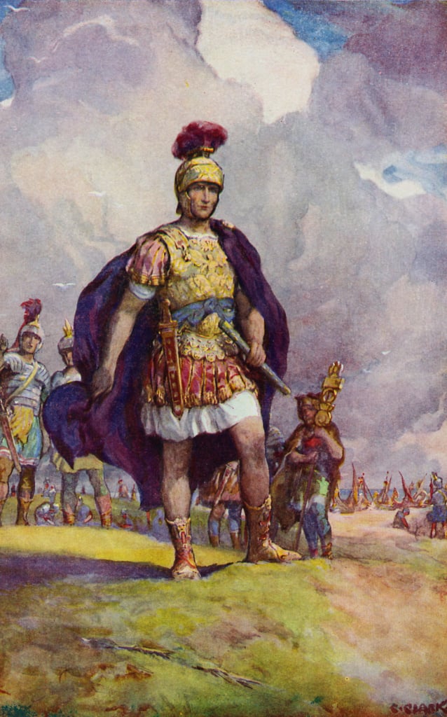 Julius Caesar arriving in Britain, looking out across the face of Kent