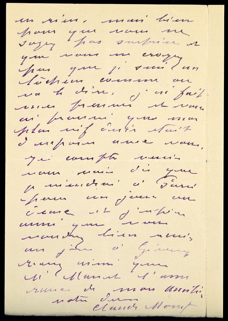 Letter from Claude Monet to Berthe Morisot, 1888