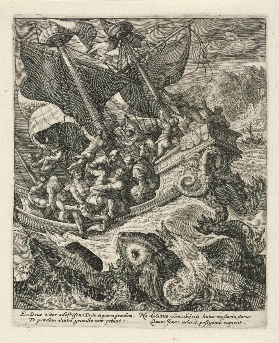 Jonah is thrown overboard by the sailors History of Jonah (series title)