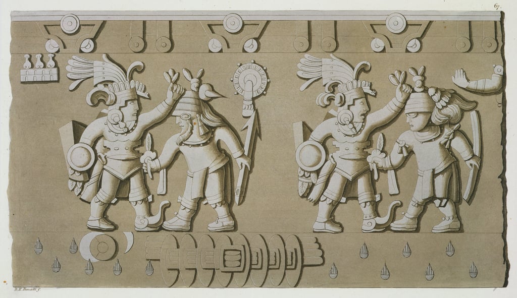 Bas Relief of Ancient Aztec Warriors, from The Stone of Tizoc ...