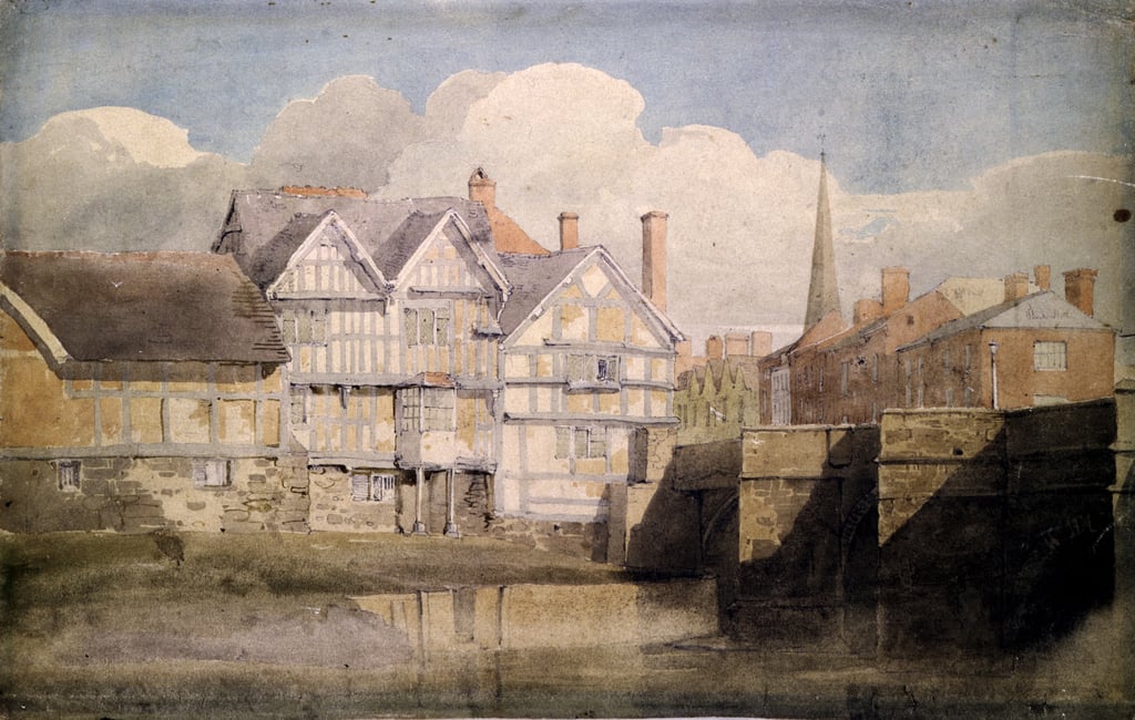 Old Houses and Wye Bridge, Hereford, 1820 by David Cox