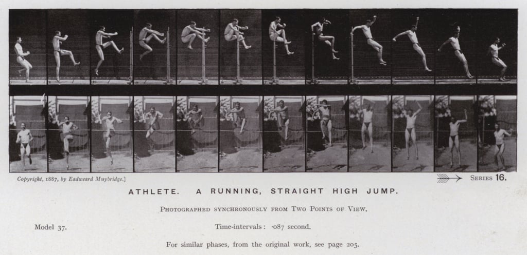 The Human Figure in Motion: Athlete, a running, straight high jump (b/w ...