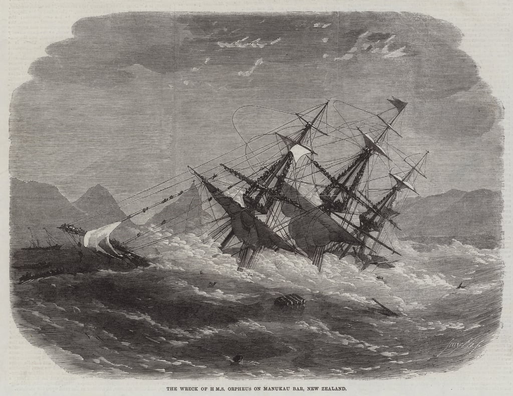 The Wreck of HMS Orpheus on Manukau Bar, New Zealand