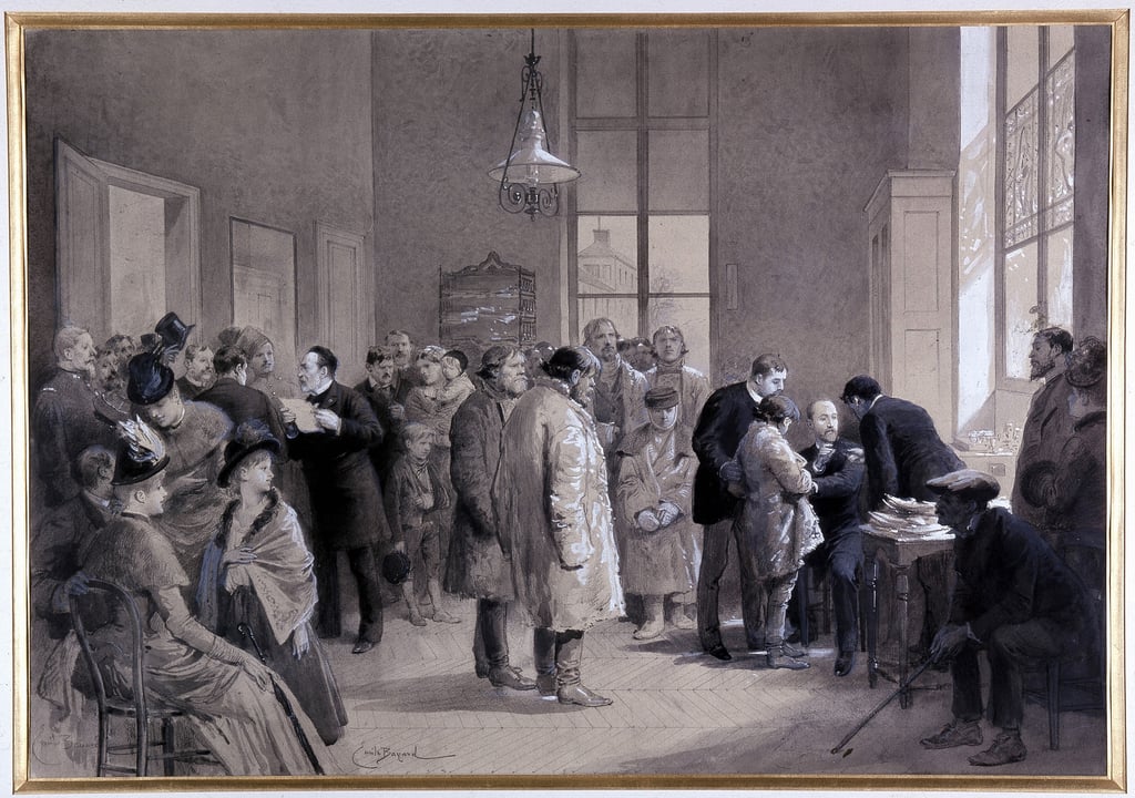 Scenes of inoculation in the laboratory of the Normal School in 1886 ...
