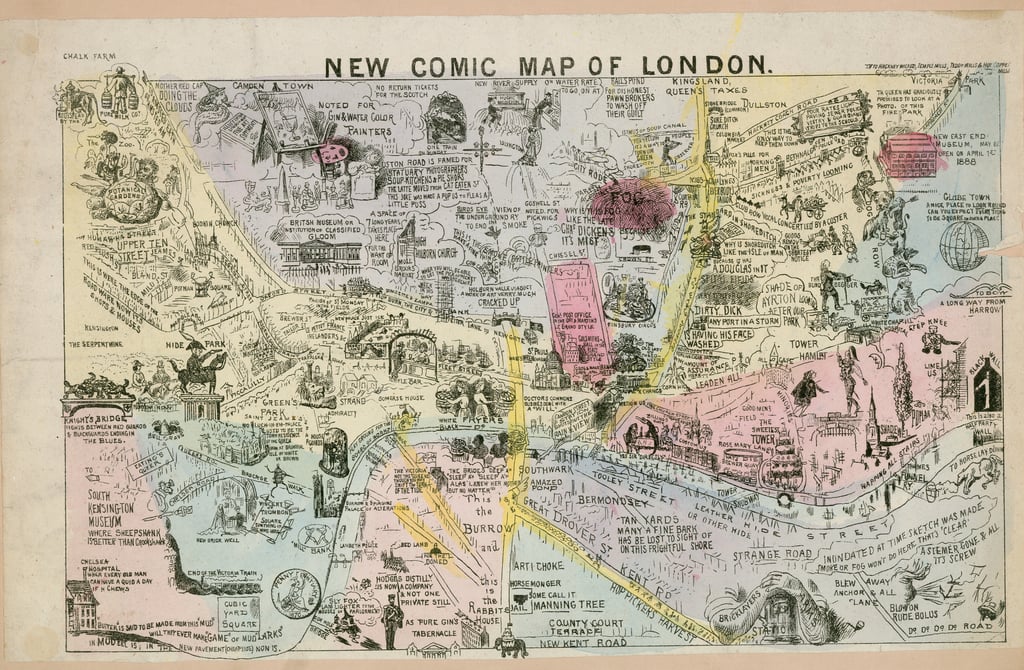 New Comic Map of London by English School: Fine art print