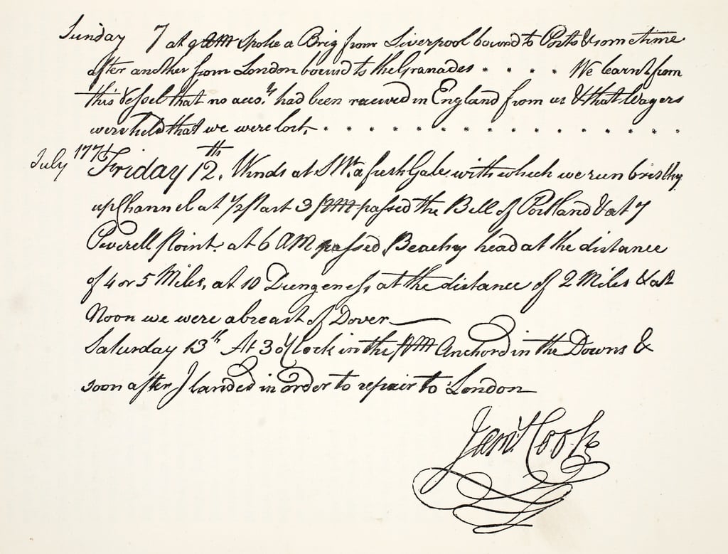 The handwriting of James Cook, July 1771 by English School