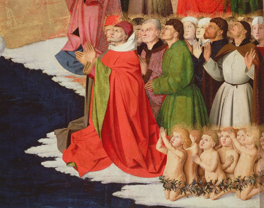 Clergy and children, detail from the Coronation of the Virgin, 1453-54