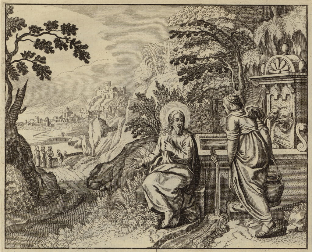 Jesus Christ and the woman of Samaria (engraving)