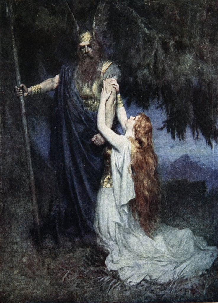 Brunhilde knelt at his feet, from The Stories of Wagners Operas by J ...