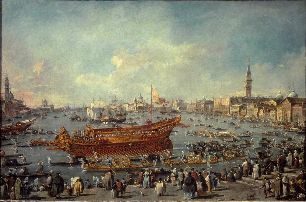 The departure of the Bucentaur to the Venice's Lido for the Ascension ...