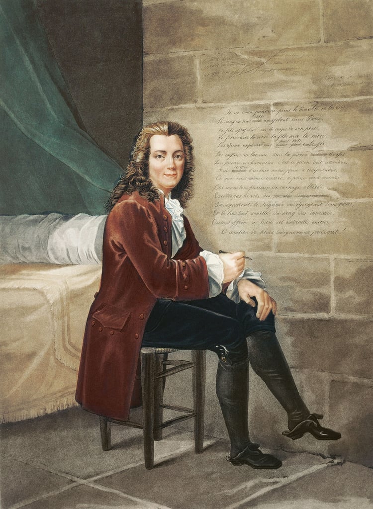 Voltaire imprisoned in the Bastille writing the La Henriade in 1728