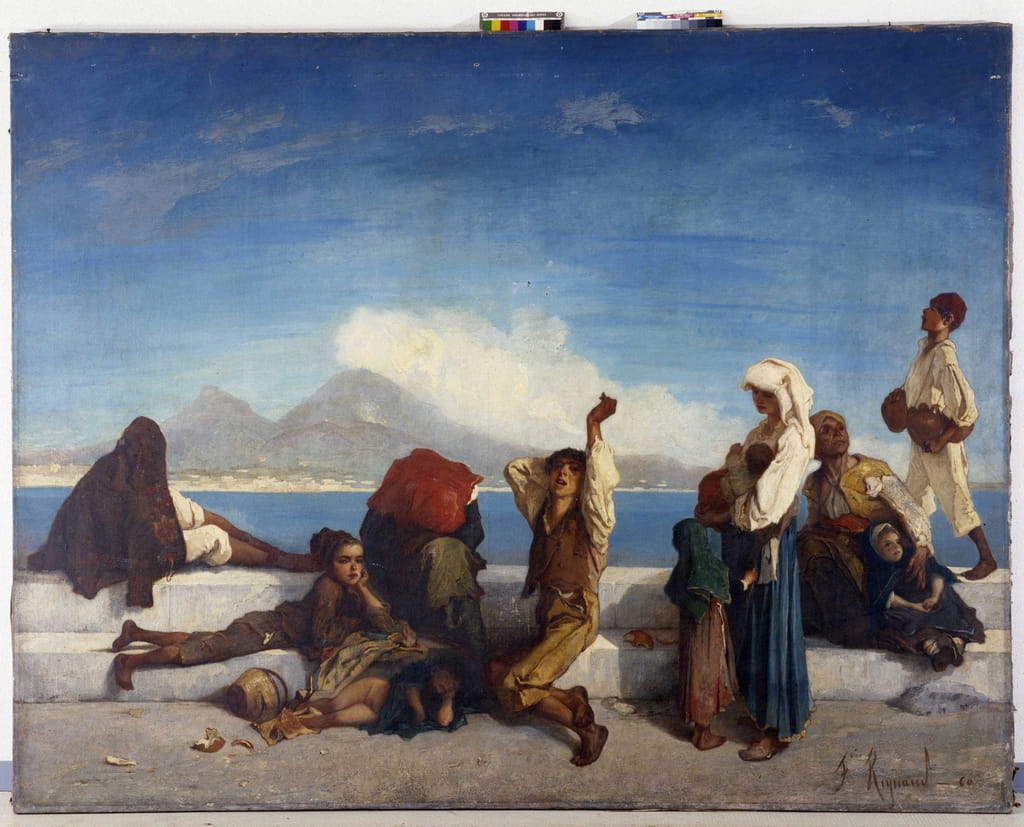 The Lazzaroni, characters of the Neapolitan people. View of the Gulf of ...