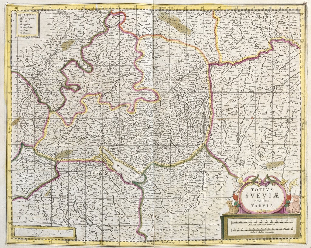 Map of Swabia (Germany) (etching by Frederick de Wit