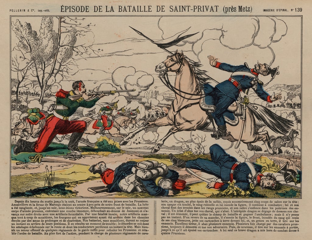 Wounded French dragoon shooting a Prussian lancer at the Battle of ...