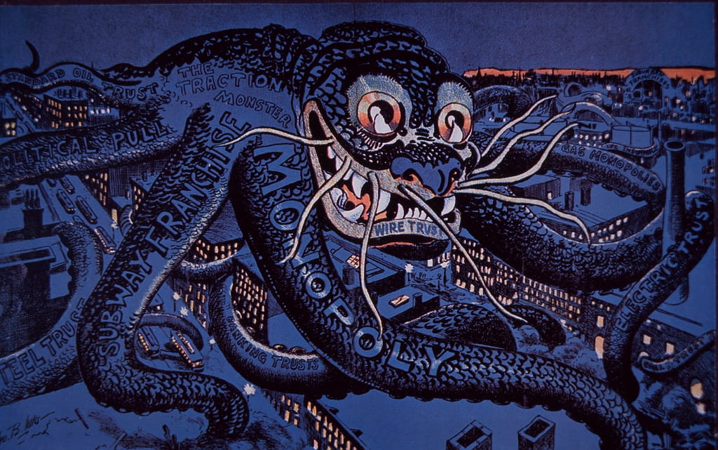 Big business trusts in US, greedy octopus of monopoly