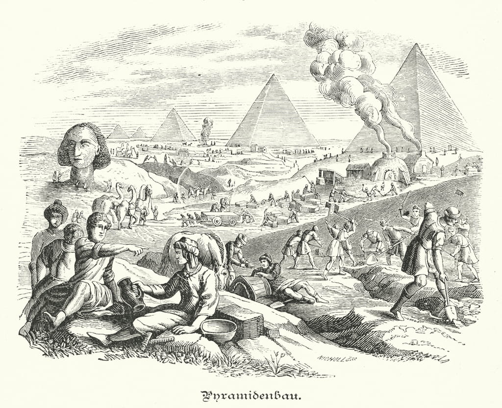 Construction of the Pyramids, ancient Egypt (engraving)