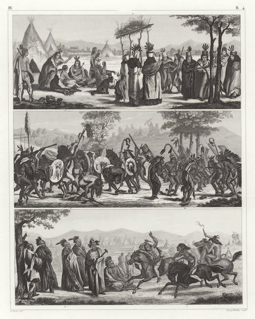 Native American Indians (engraving) by German School
