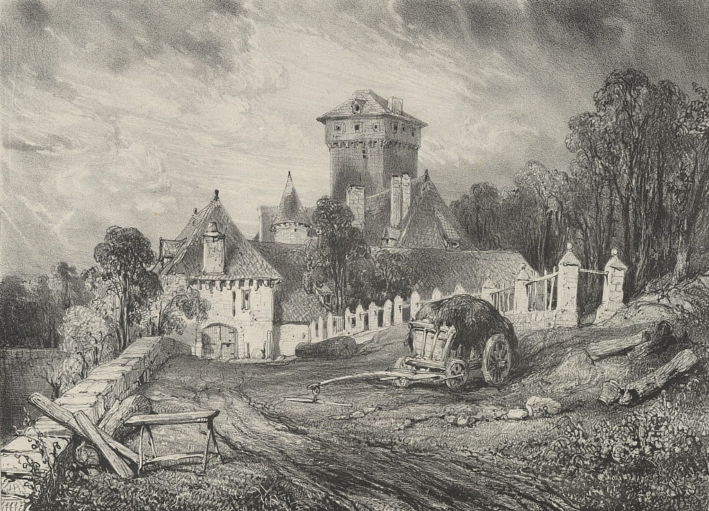 Castle of Pesteil in Polminhac, 1832. by Godefroy Engelmann