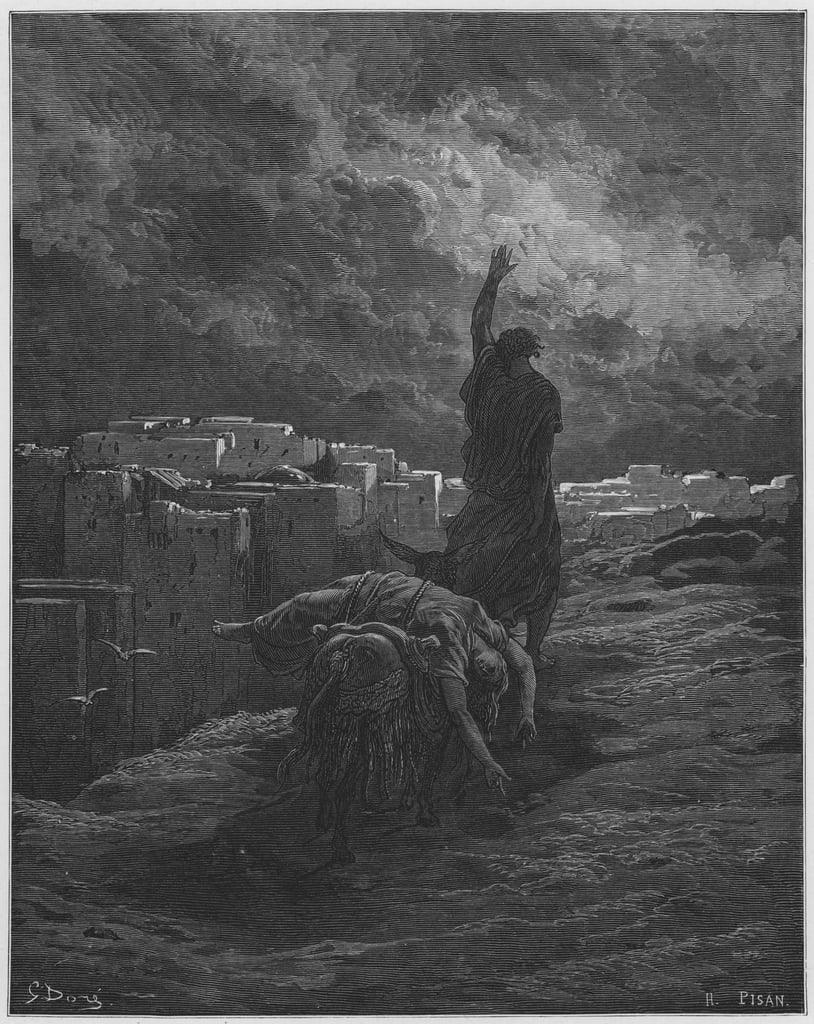 Gustave Dore Bible: The Levite bearing away the body of the woman