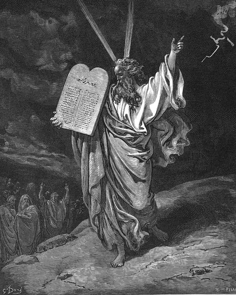 Moses descending from Mount Sinai with the tablets of the law Ten ...