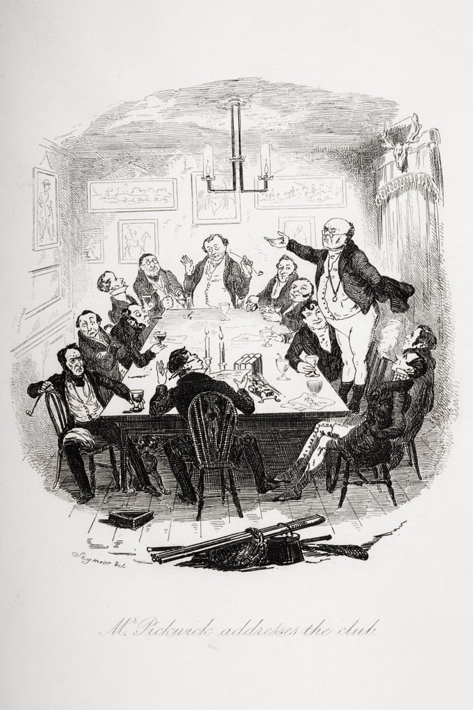Mr. Pickwick addresses the club, illustration from `The Pickwick Papers ...