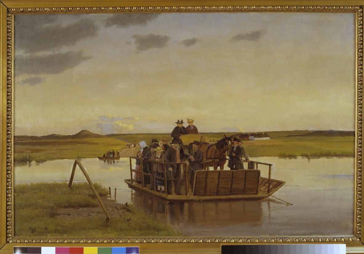 A ferry across the Gudenå by Hans Smidth: Fine art print