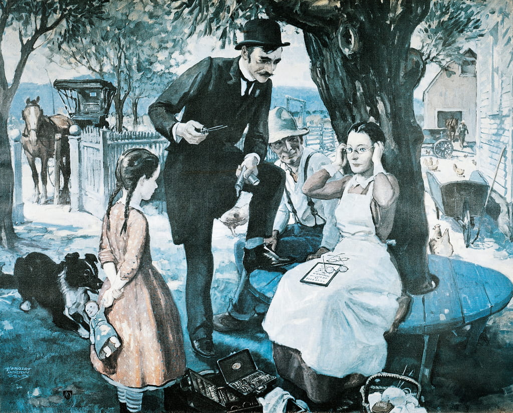 The spectacle seller in the late 1800s, advertising for the American ...