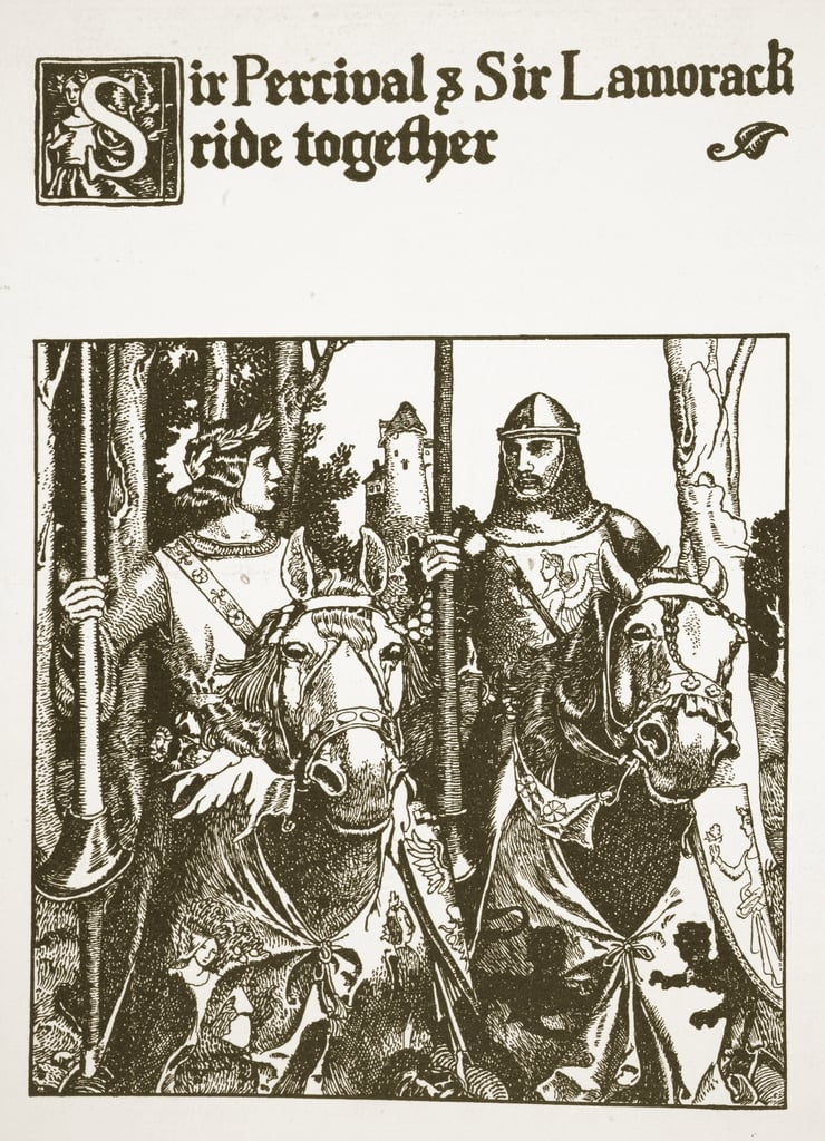 Sir Percival and Sir Lamorack ride together, illustration from The ...