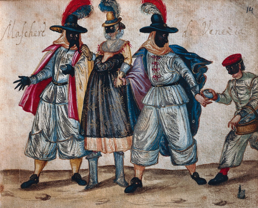 Venetian masked characters during Carnival by Italian School
