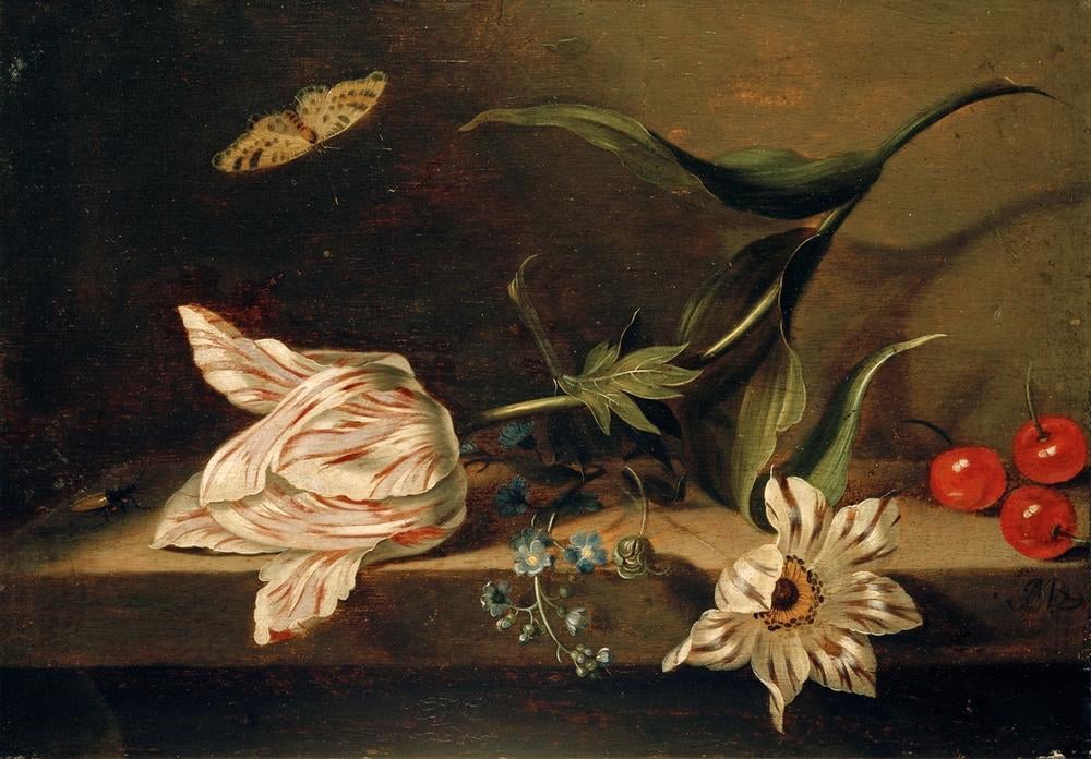 Still life with flowers on a tabletop by Jacob Marrel