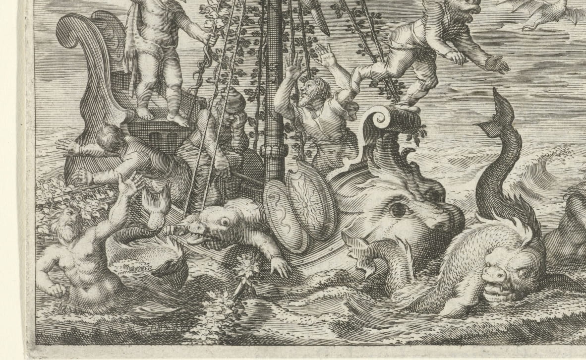 Bacchus turns his captors into dolphins by Jacob Matham