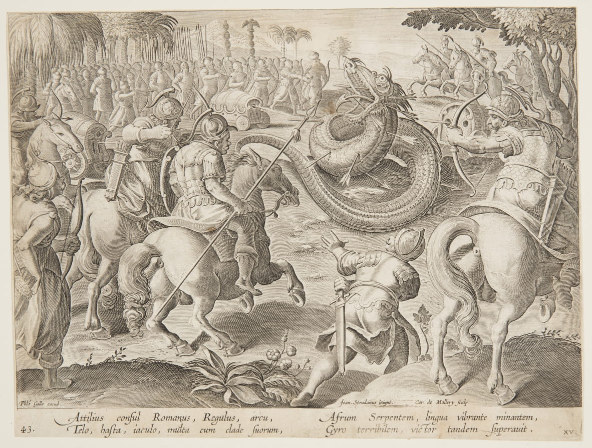 The Roman Consul Attilius Regulus Fighting a Giant African Serpent ...