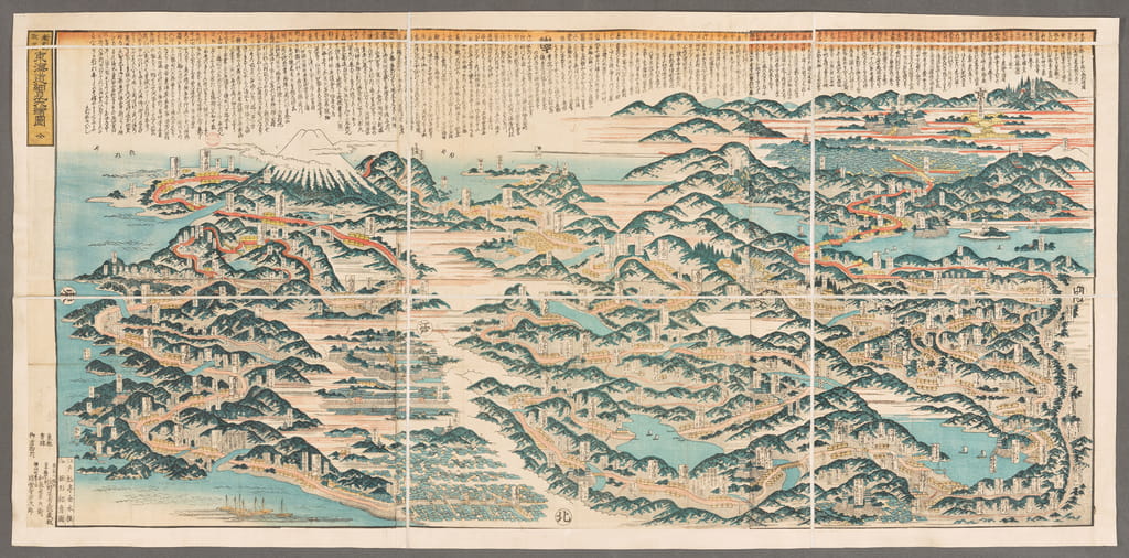 A large panoramic map of the Tokaido by Japanese School