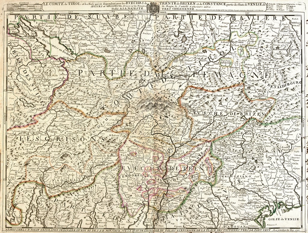 Map of Tyrol Province (Germany) (Engraving