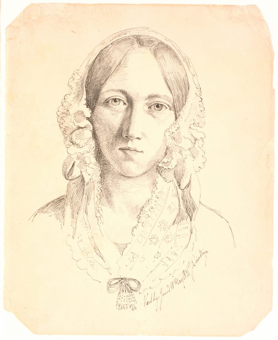 Portrait of a young woman, a face. Possibly depicting Louise Marie ...