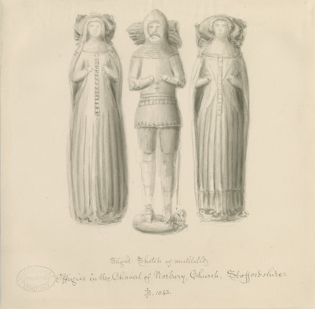 Norbury Church - Effigy [of Sir Edward Botiler]: sepia drawing