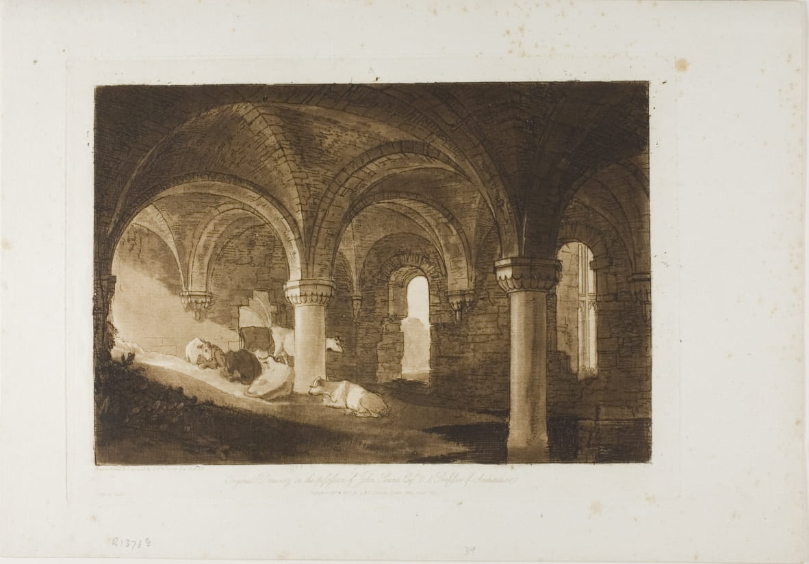 Crypt of Kirkstall Abbey, plate 39 from Liber Studiorum... (#1284434)