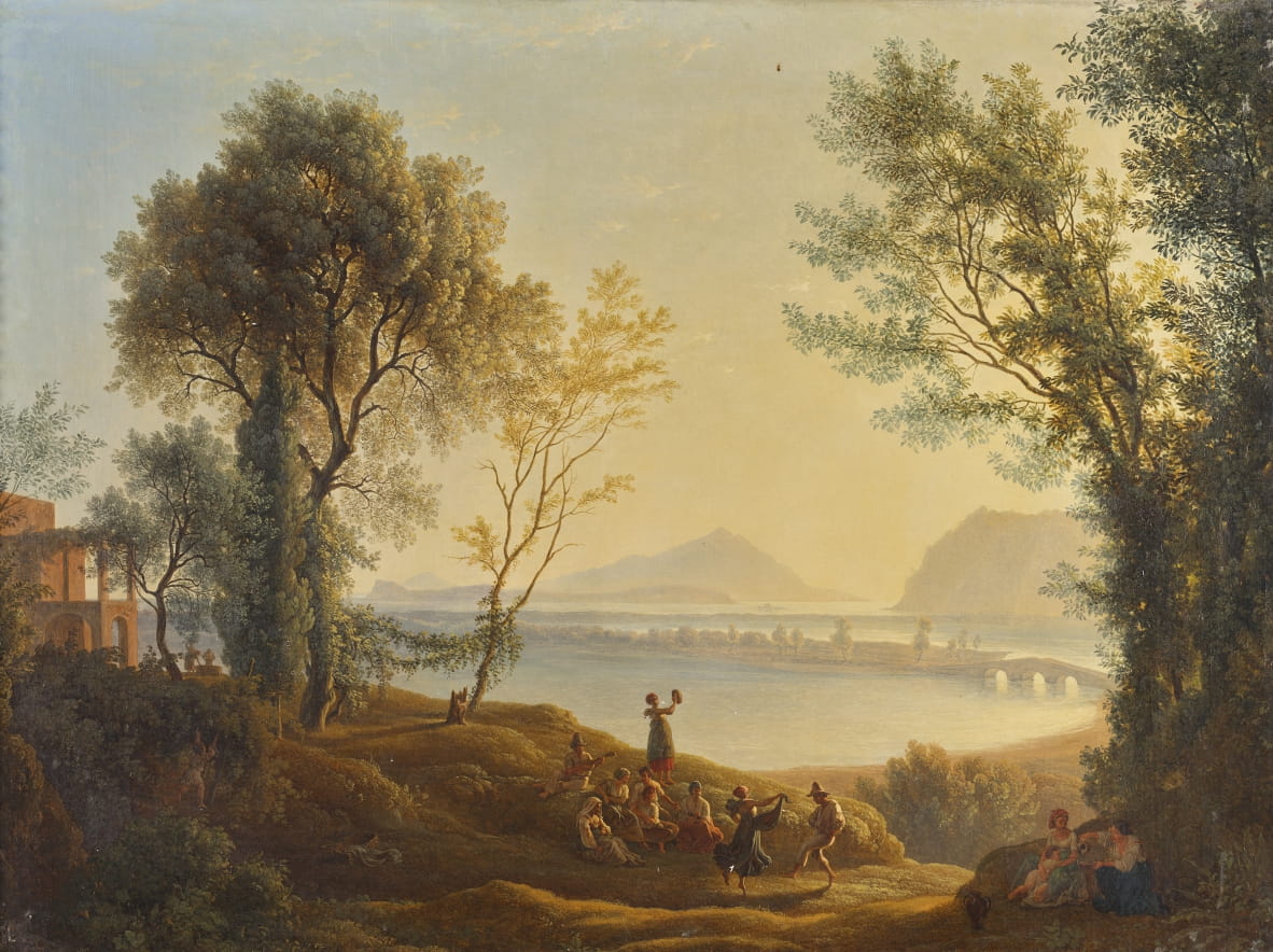 Italian landscape with sunset by Joseph Rebell