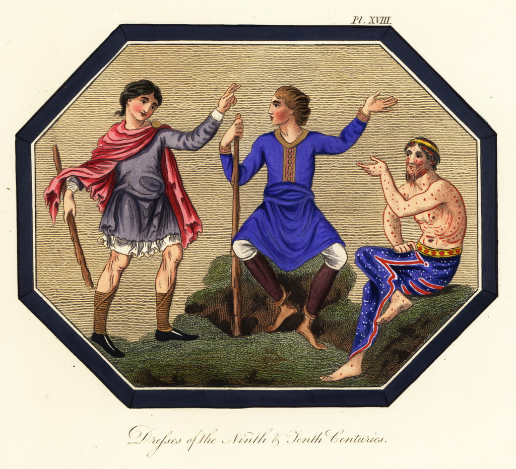 Anglo Saxon men's costume, 9th and 10th century,1853 (engraving)