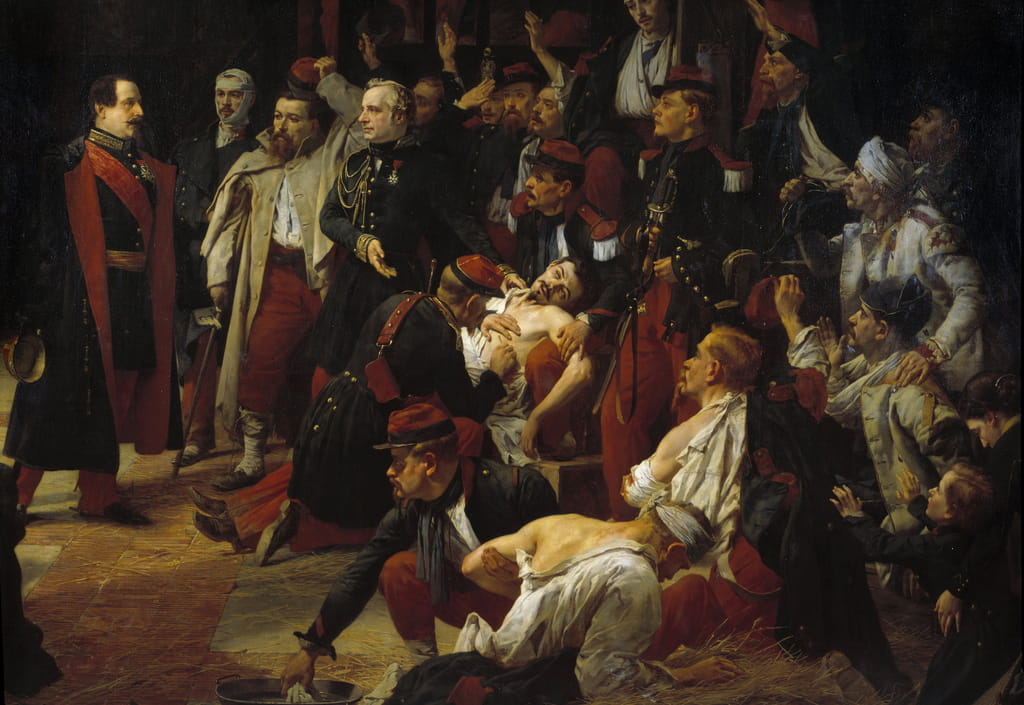 Emperor Napoleon III visits the French, Piemontese and Austrian wounds ...