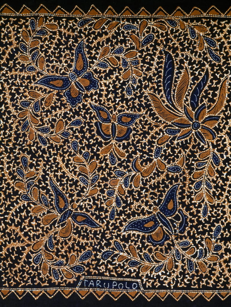 Batik with traditional butterfly and flower decoration, Java, Indonesia ...