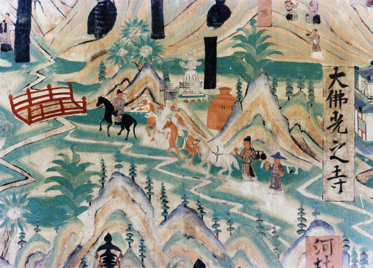 Detail of the Wutai Mountain Map, a Mural Painting Done During the Five ...