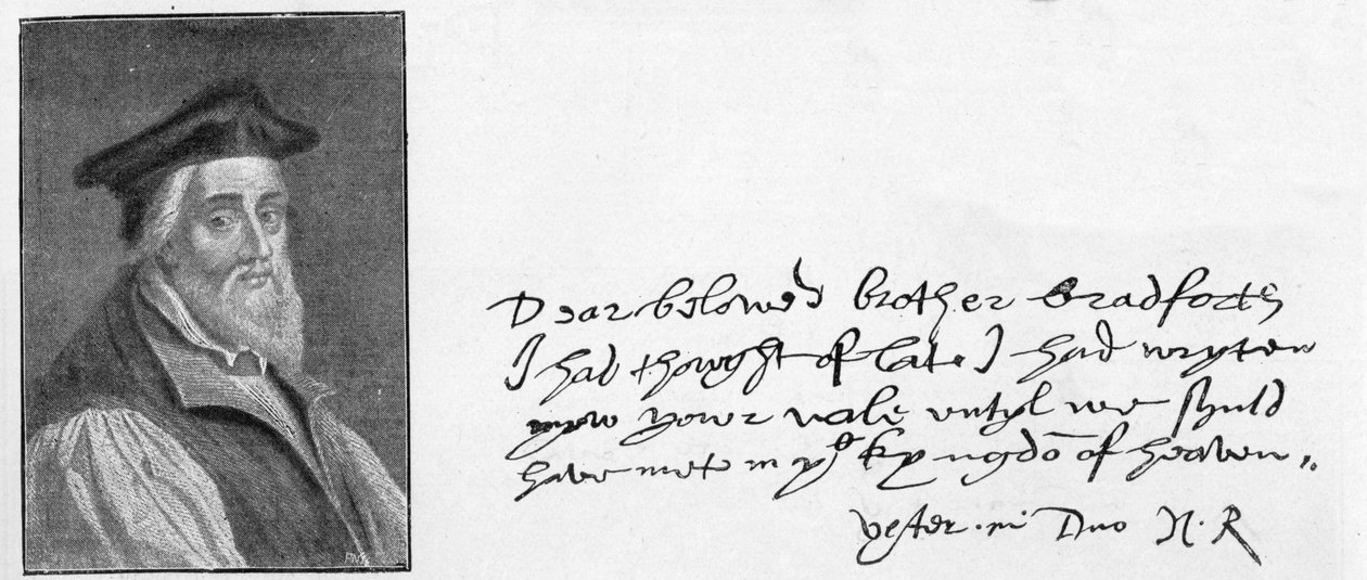 Handwriting and signature of Bishop Ridley from a letter written to ...