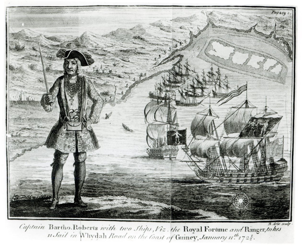 Captain Bartholomew Roberts with Two Ships, the 'Royal Fortune' and ...